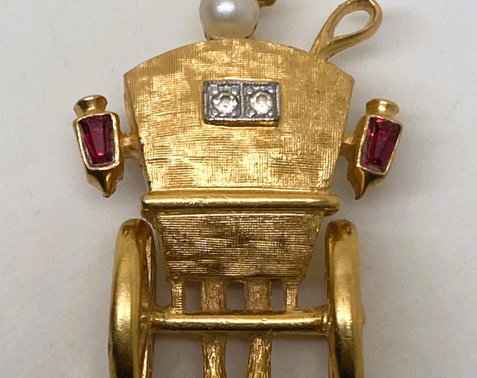 Vintage CIRO Horse & Buggy Wagon Stagecoach Pearl, Ruby Red Pin Brooch ...