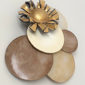 Cilea Paris Signed Enamel on Acrylic Cream, Beige, Brown & Gold Pin ...