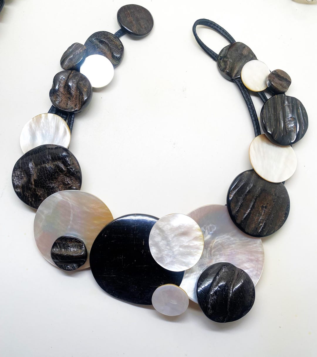 Gerda Lynggaard Monies Mother of Pearl & Ebony Statement Bib Necklace ...