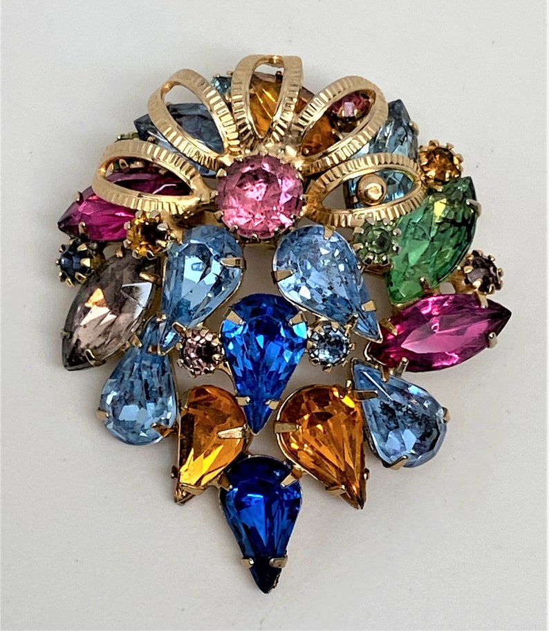 Gorgeous Vintage Gold Tone Multi Colors Large Rhinestones - Etsy