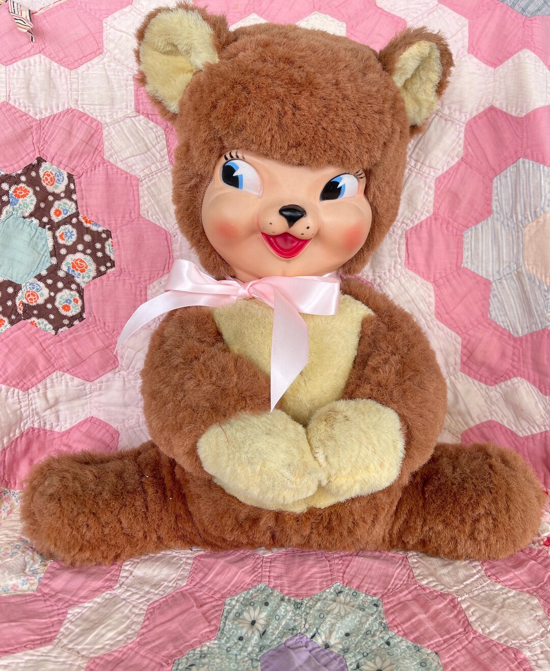 Vintage Rubber Faced Kitschy Happy Teddy Bear Rushton Type Rare 1950s ...