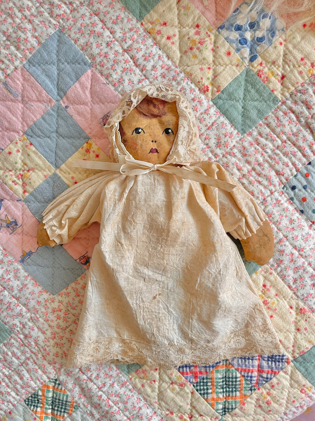 Vintage Sweet Rag Doll Baby With Painted Features Cloth Doll Mache - Etsy
