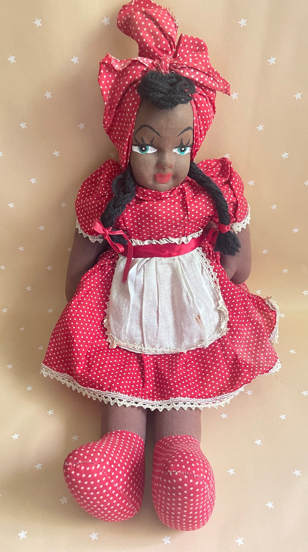 Vintage Large Mask Face AA Rag Doll 1950s Red Dress - Etsy