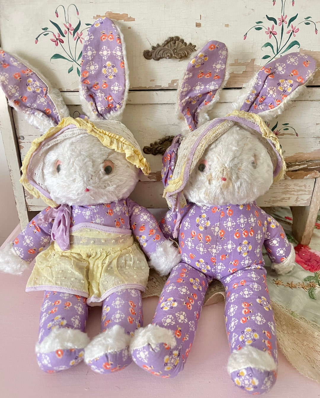 Vintage 1950s Gund Mini Bunnies Plush Boy and Girl Googly Eyes 1940s ...