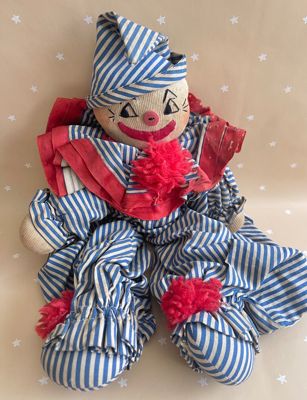 Antique Jester Clown Sock Doll Primitive Rag Doll Embroidered Features ...