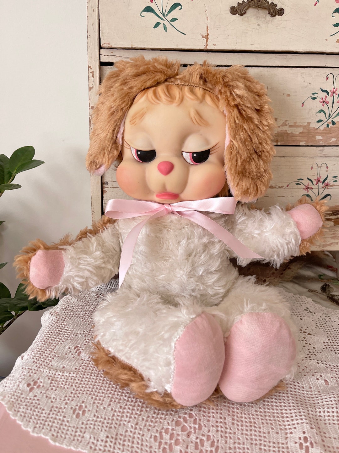 Vintage Rushton Star Creations Brown Pouting Bunny Rubber Faced 1960s ...