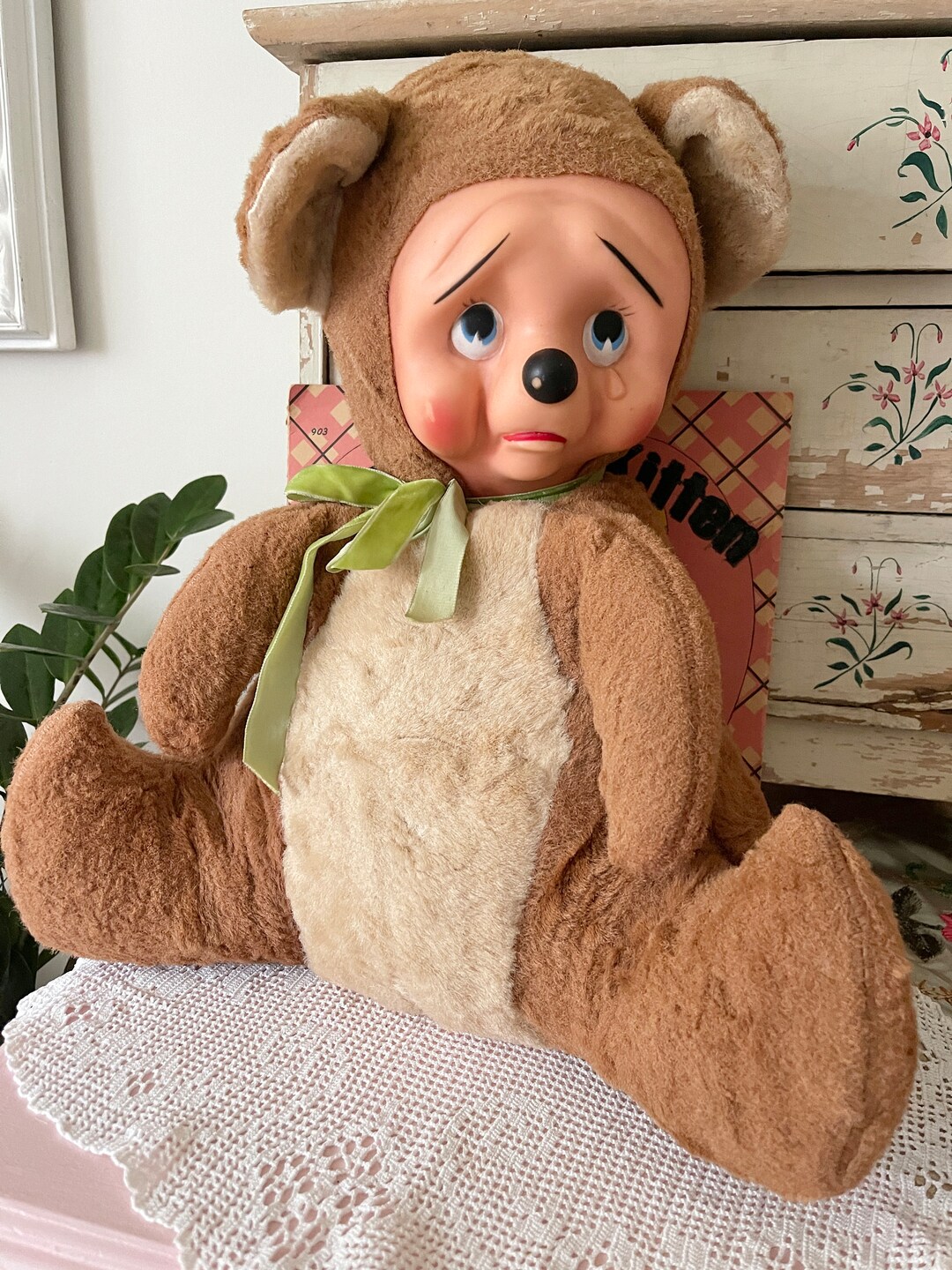 Vintage Rubber Faced Pouting Bear Plush Brown Rushton Type - Etsy