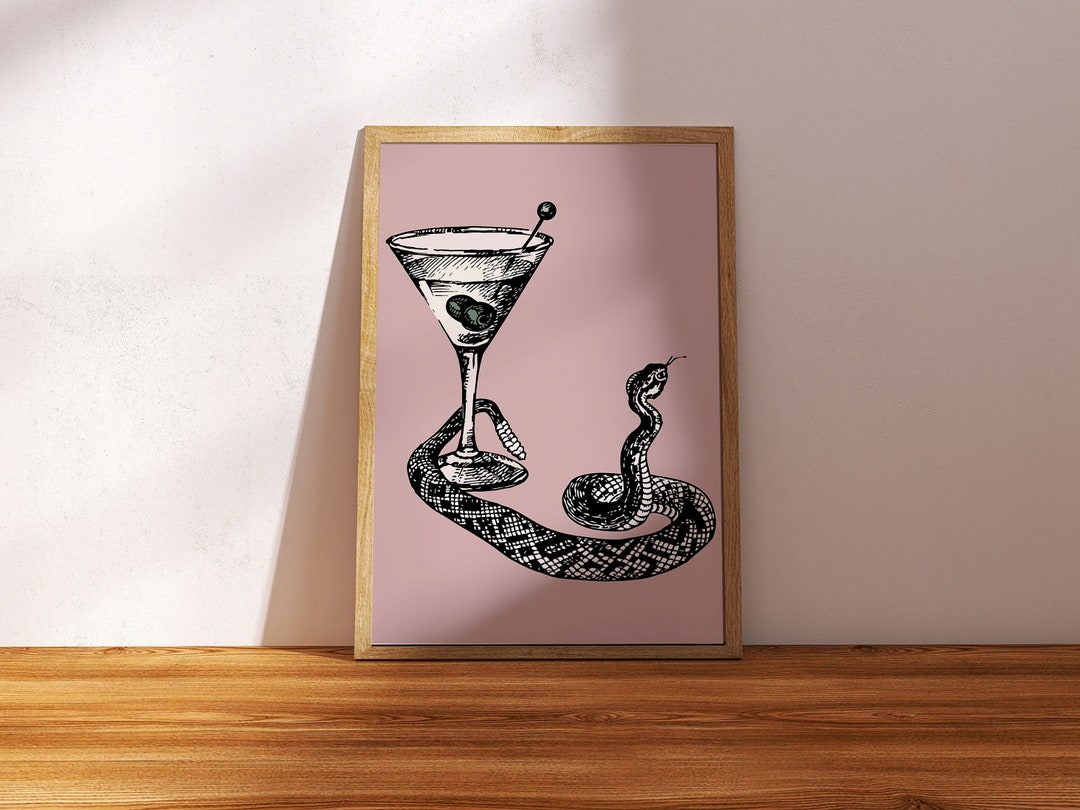 Snake Martini Print | Pick Your Poison Home Bar Wall Art Poster ...