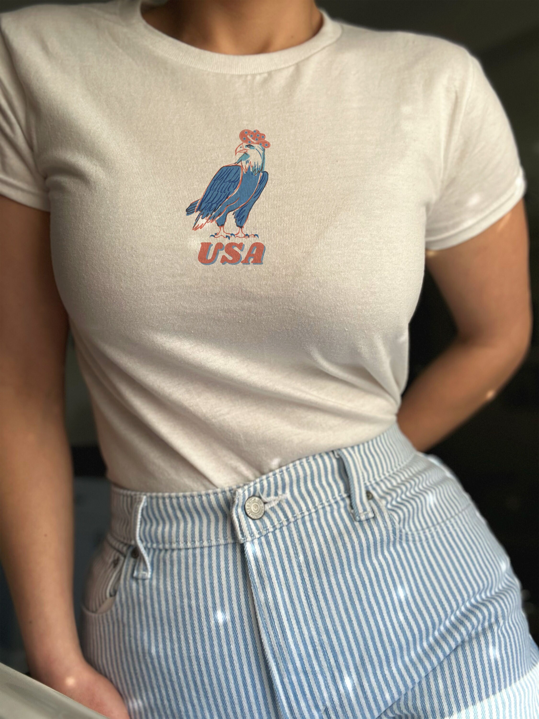 Cowboy Eagle USA T-shirt | Patriotic 4th of July USA Baby Tee | Red ...