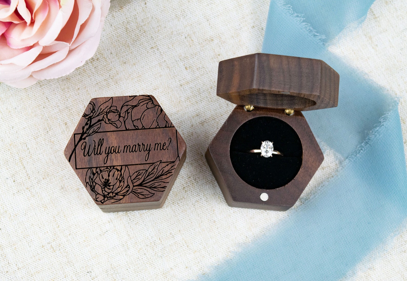 Proposal Ring Box Walnut Engagement Ring Box Wooden Ring - Etsy