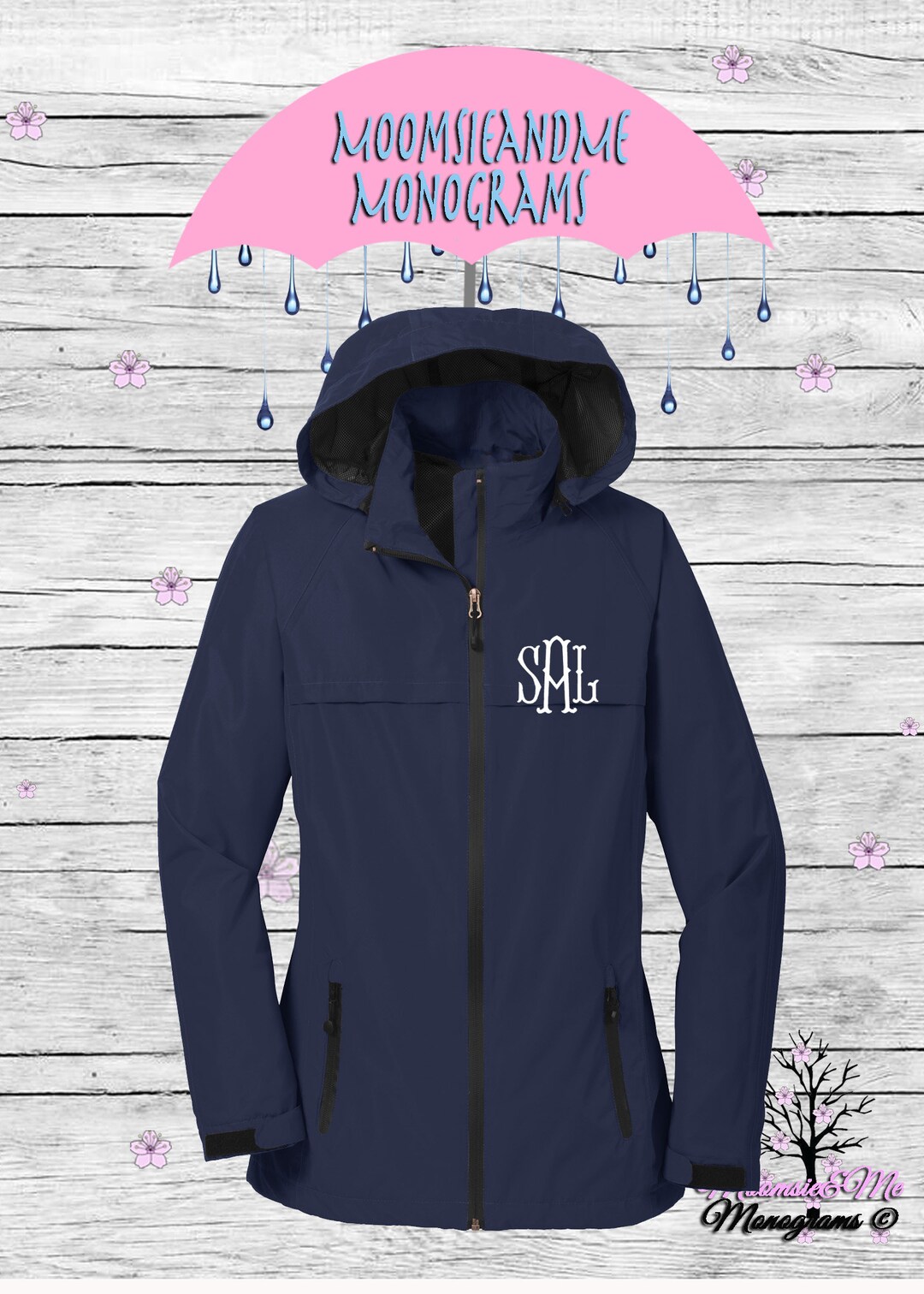 Monogrammed Rain Jacket for Ladies, Women's Rain Jacket, Navy Blue ...