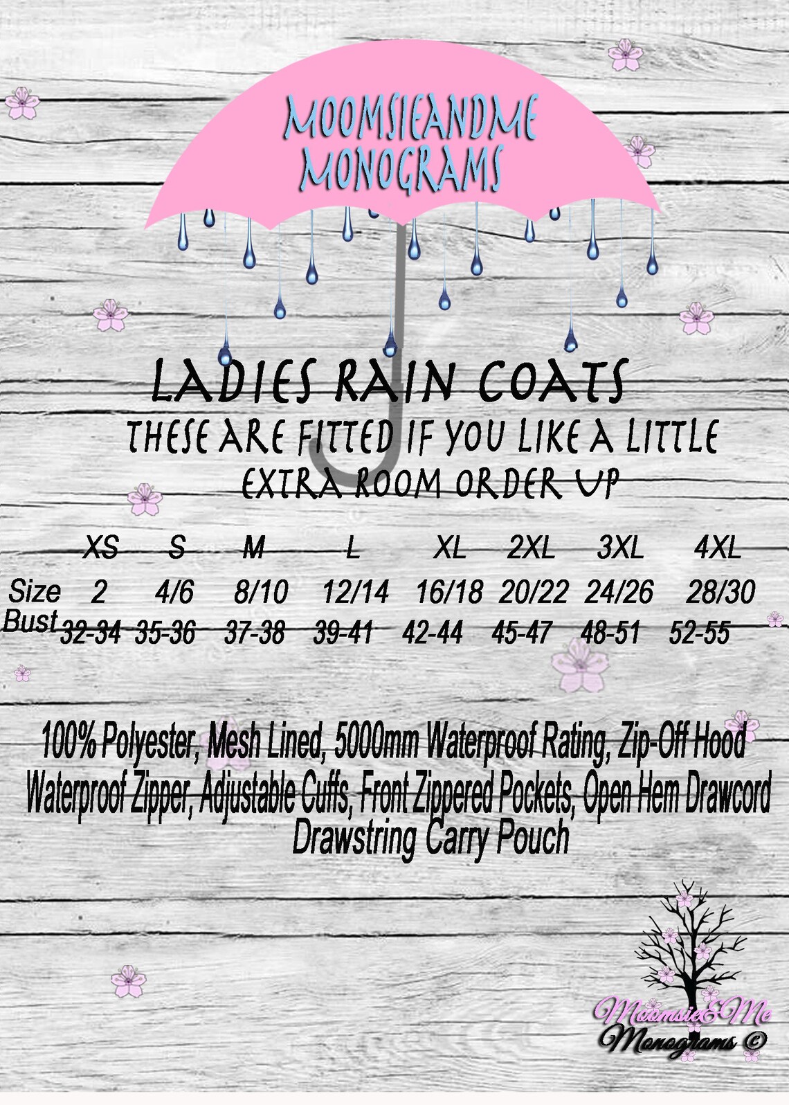 Rain Jacket Monogrammed Personalized Women's Rain Coat | Etsy