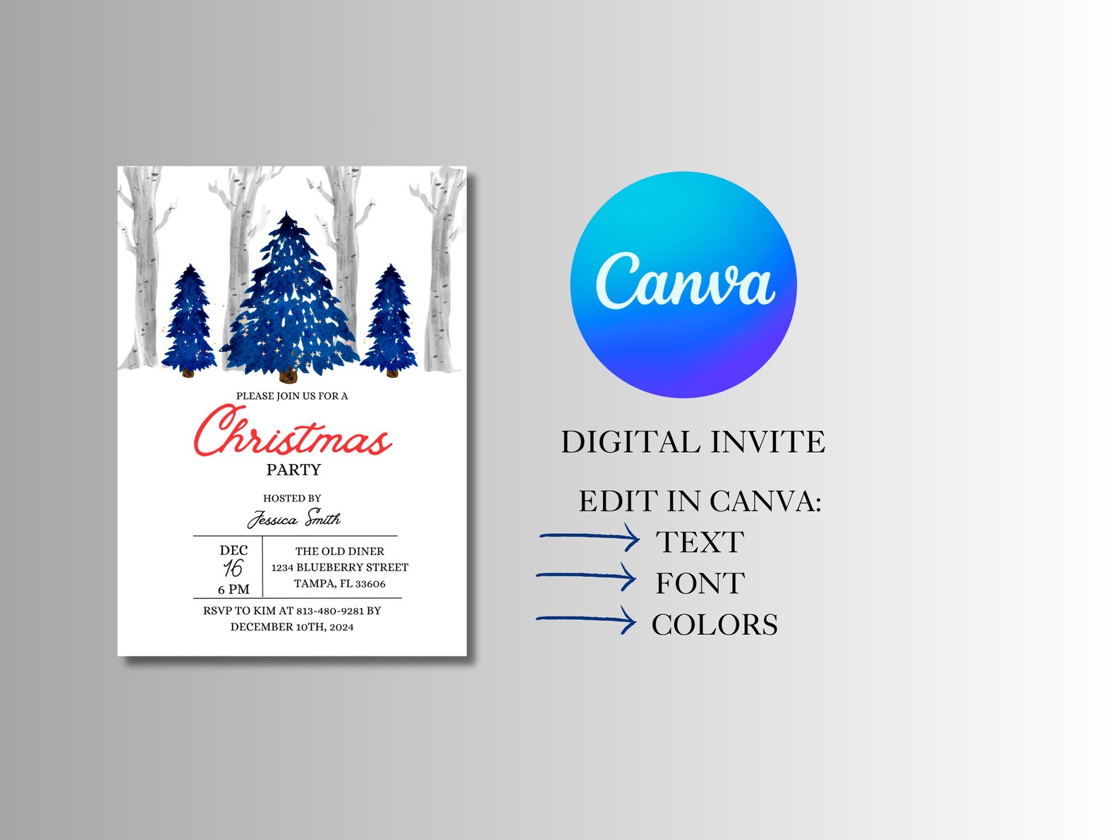 Editable Christmas Party Invitation, Christmas Party Invitation ...