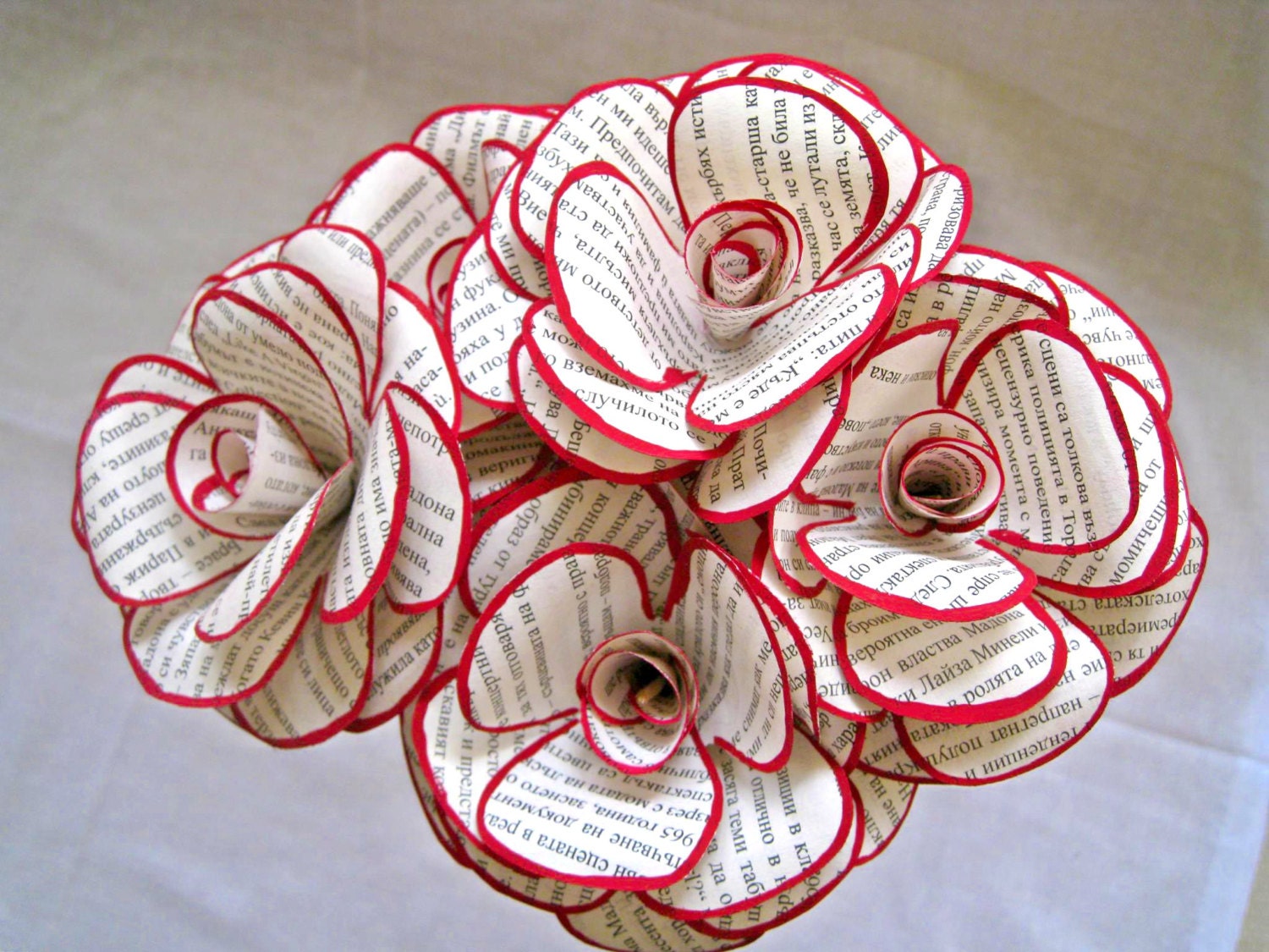 Set Of 6 Book Paper Flowers Book Page Flowers Stem Roses