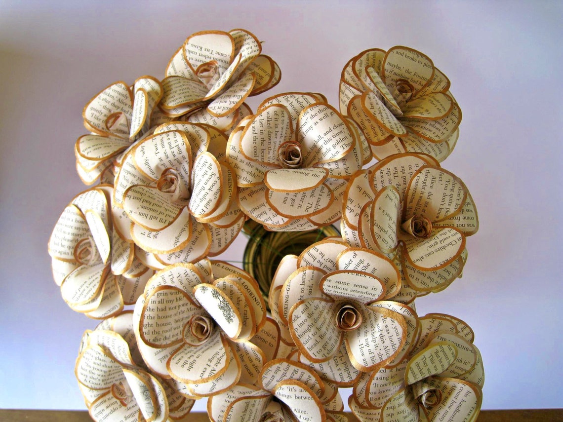 Flower Bouquet Dozen Book Page Roses Book Paper Flowers - Etsy