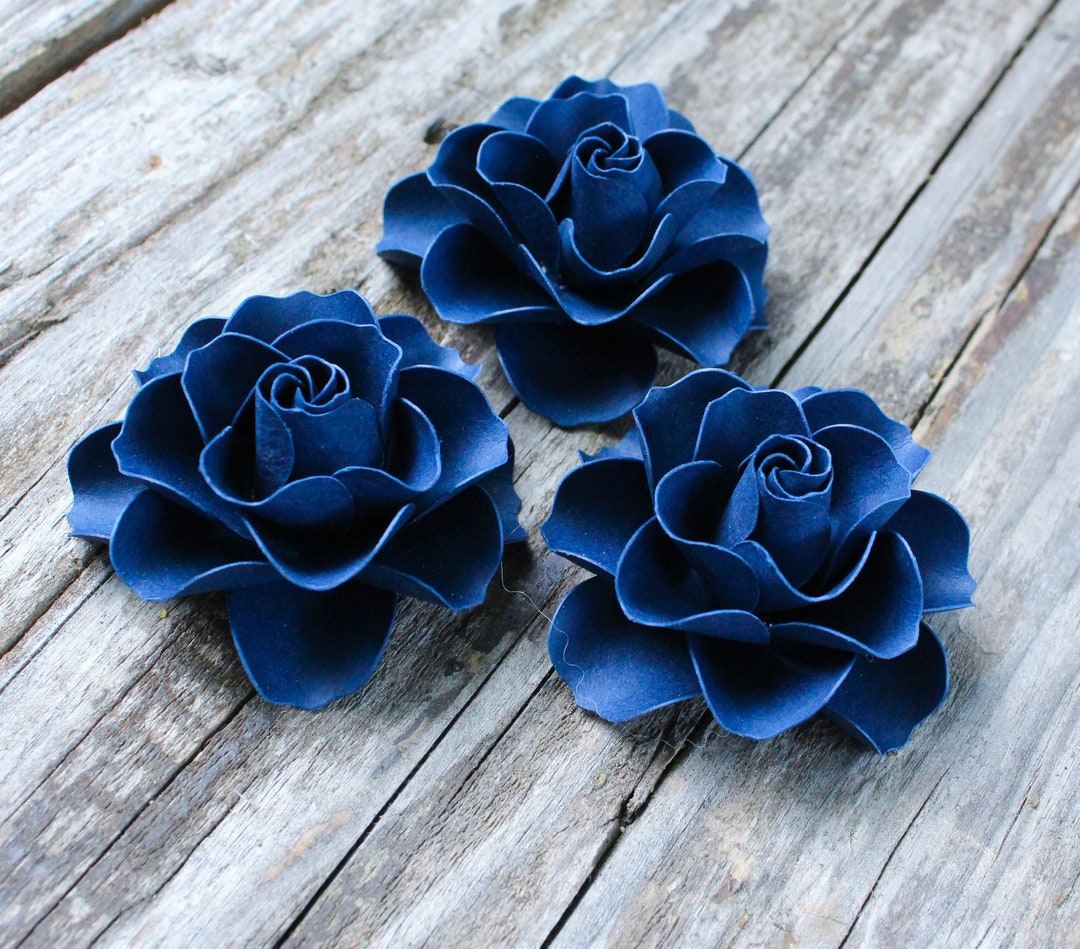 Small Blue Paper Flowers Set, ASSEMBLED Pack of 10, Box Topper Flowers ...