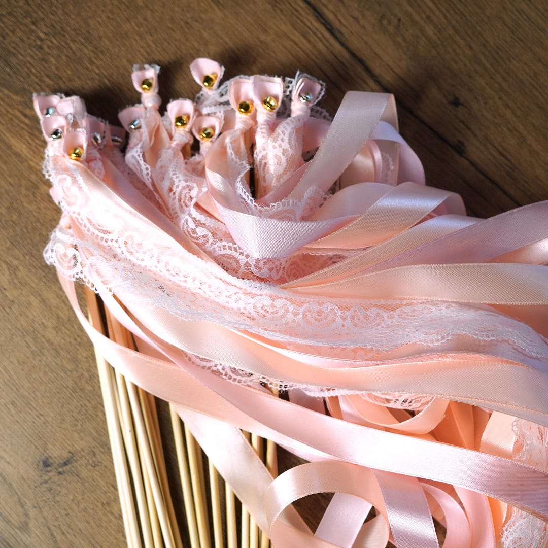 Light Blush and Peach Ribbon Streamer Wands, Ceremony Send off Favors ...