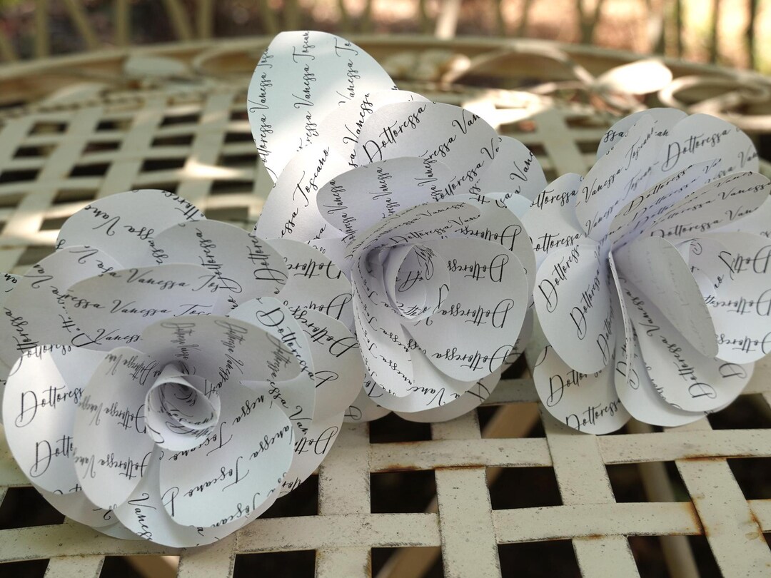 Personalised Paper Roses, Custom Text Flowers, Wedding Bouquet ...