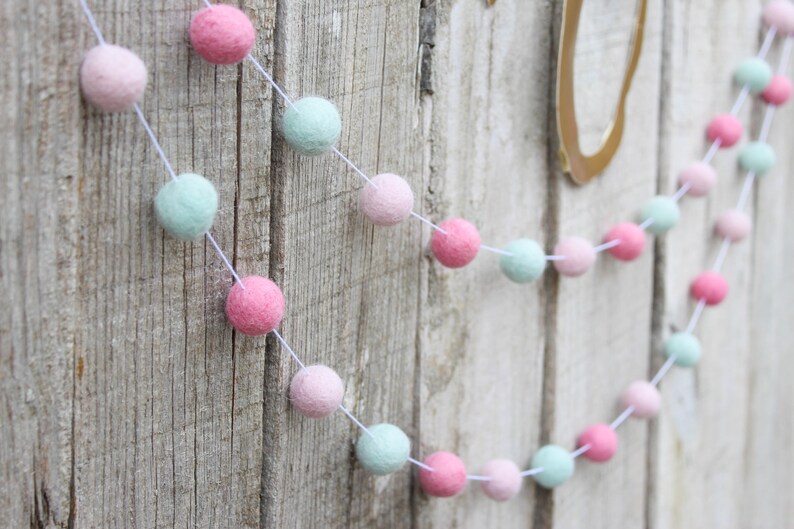 Girl Nursery Decor Spring Felt Ball Garland Mint and Pink | Etsy