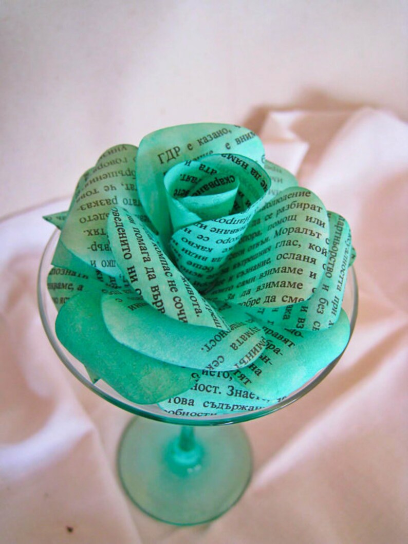 Book Page Paper Flowers Turquoise Paper Roses Stem Roses - Etsy