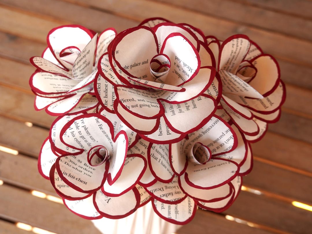 Book Paper Flowers, Flower Bouquet, Book Page Roses, Wedding Bouquet ...