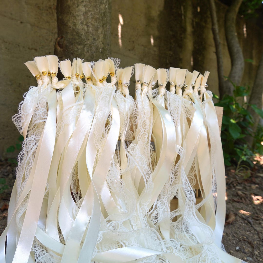 Ivory Wedding Ribbon Wands: Boho Send off Streamers, Ceremony Exit ...