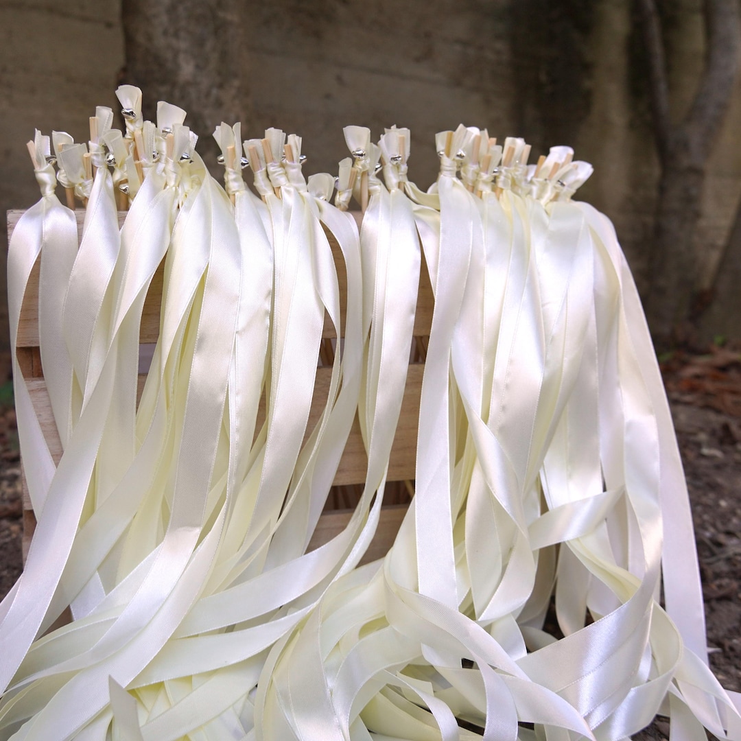 10 Ivory Ribbon Wands With Bells, Wedding Sticks, Marriage Send Off ...