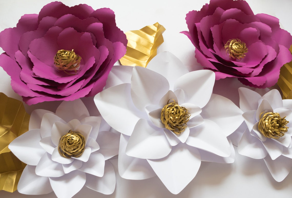 Large Paper Flower Backdrop With Leaves Wedding Backdrop | Etsy