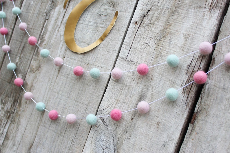 Girl Nursery Decor Spring Felt Ball Garland Mint and Pink | Etsy