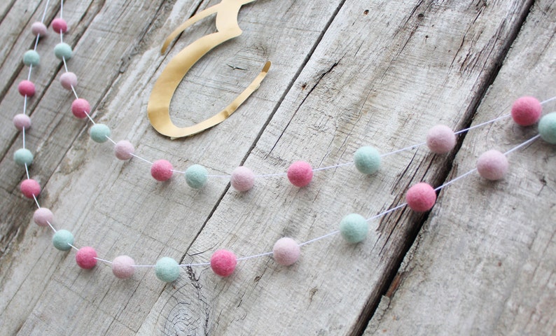 Girl Nursery Decor Spring Felt Ball Garland Mint and Pink | Etsy
