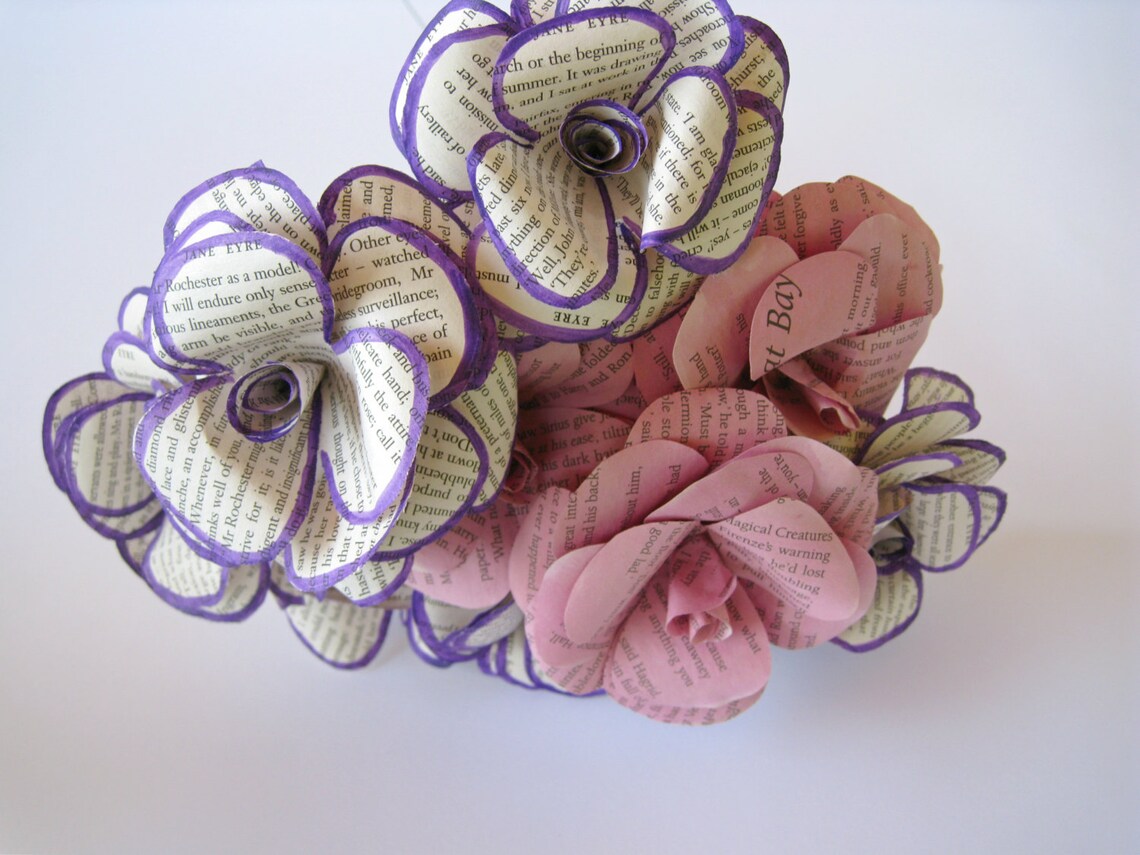 Dozen Book Paper Flowers Book Page Flowers Roses with Stems | Etsy