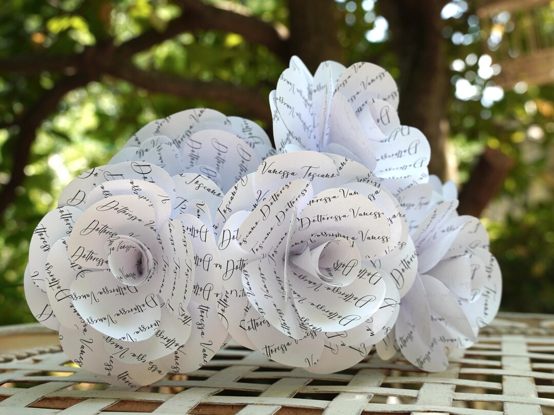 Paper Roses, First Anniversary Gift, Set of 6, Personalised Text ...