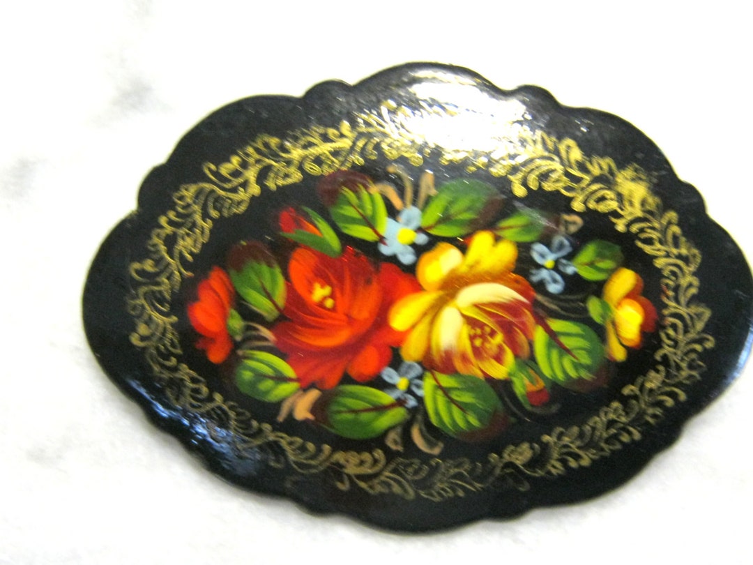 Vintage Jewelry Artist Signed Brooch Russian Handpainted Lacquer Brooch ...