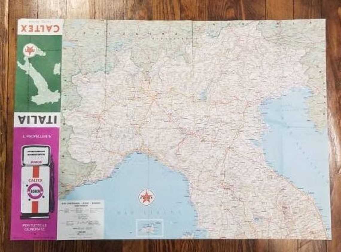 Vintage Color Map of Italy - Caltex - Etsy