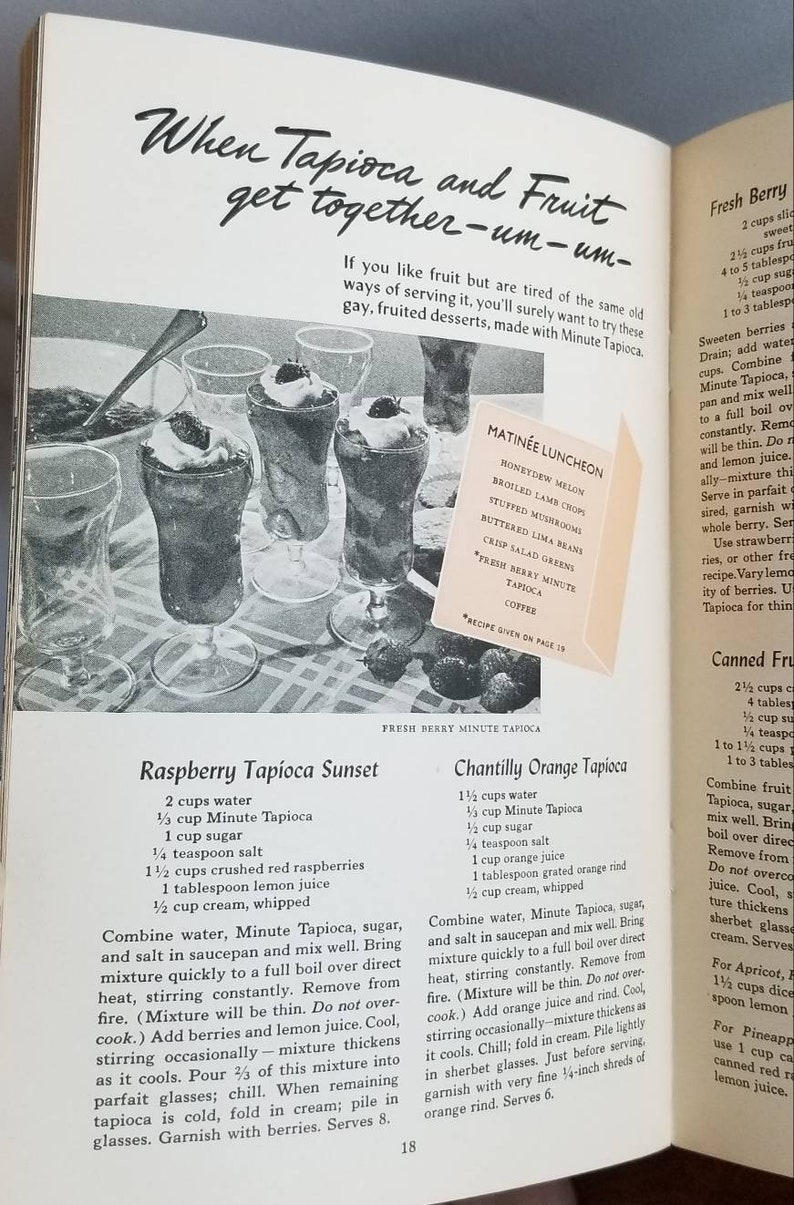 Marvelous Meals With Minute Tapioca General Mills Advertising Booklet ...