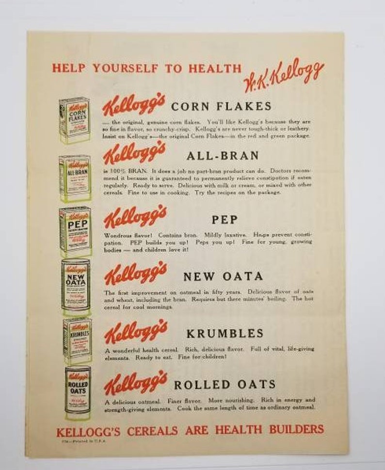 1920s Kellogg's Promotional Flyer - Etsy