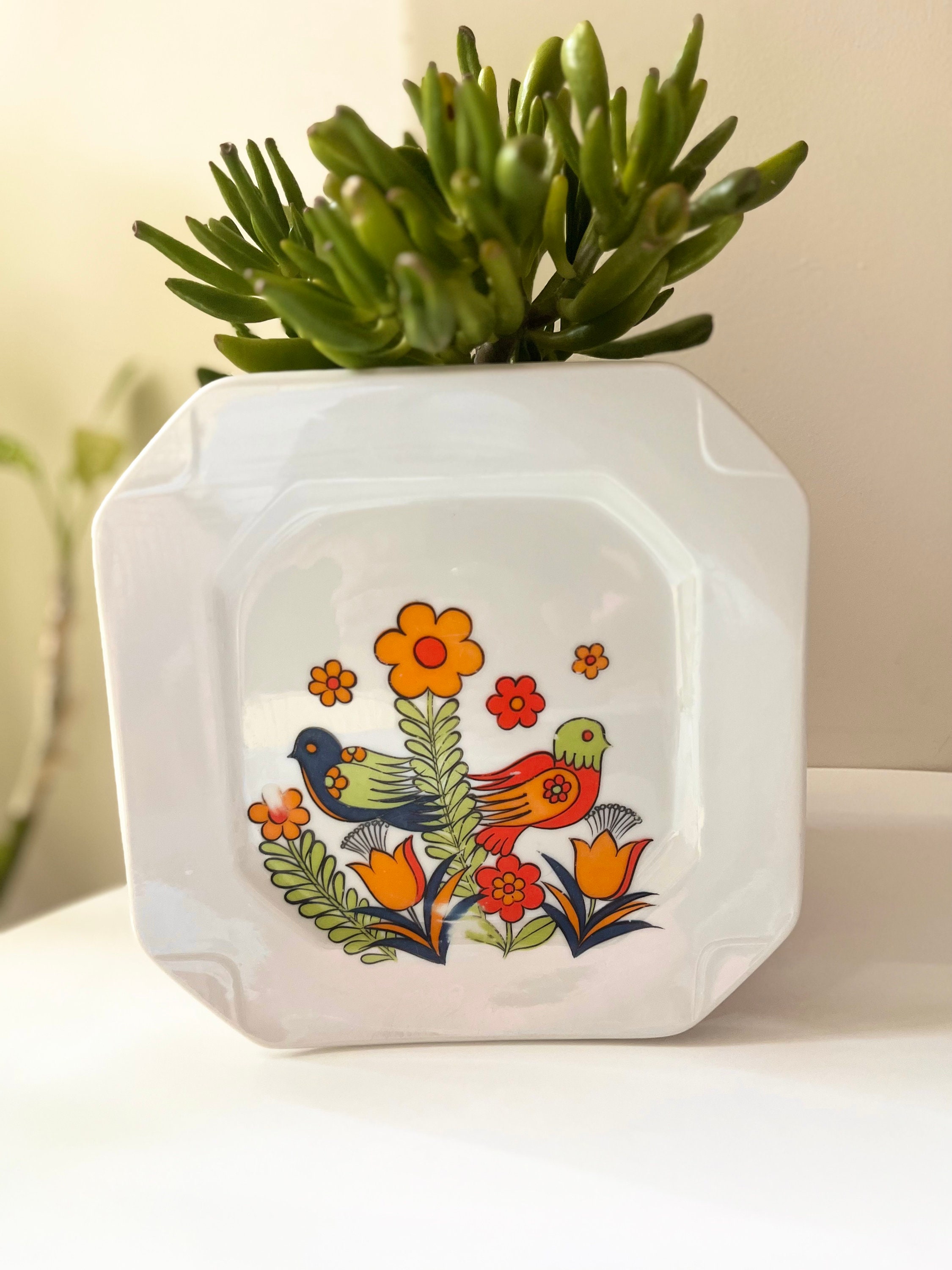 Vintage 70s Small Square Plates set of 3 With Retro Birds & - Etsy
