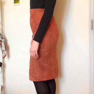 Vintage 80s Rust Red Brown Suede High Waisted Knee Length Pencil Skirt ...