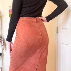 Vintage 80s Rust Red Brown Suede High Waisted Knee Length Pencil Skirt ...