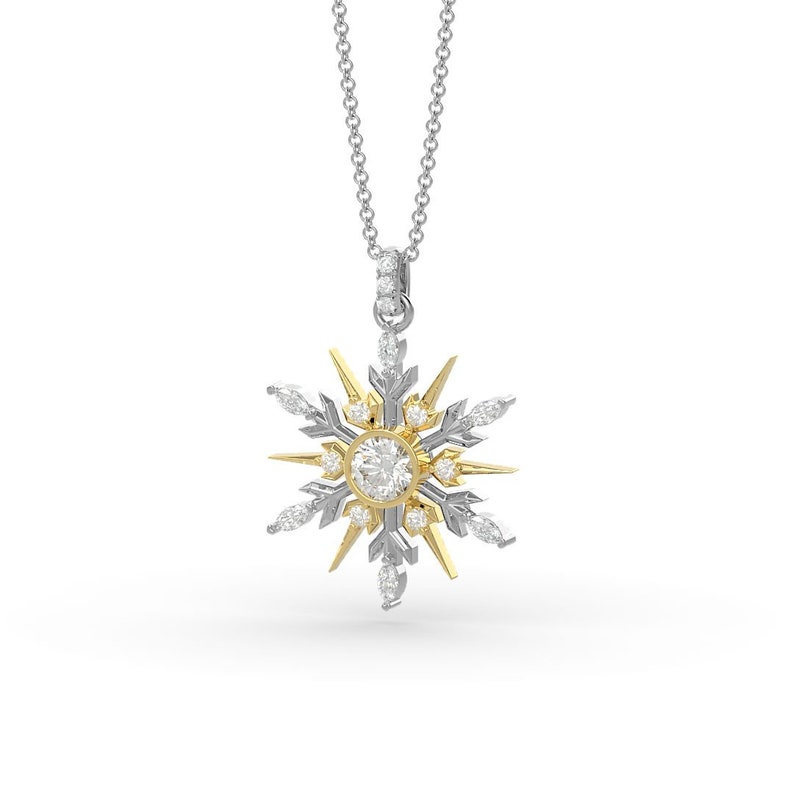 18ct Yellow and White Gold Snowflake Necklace in Our Signature ...