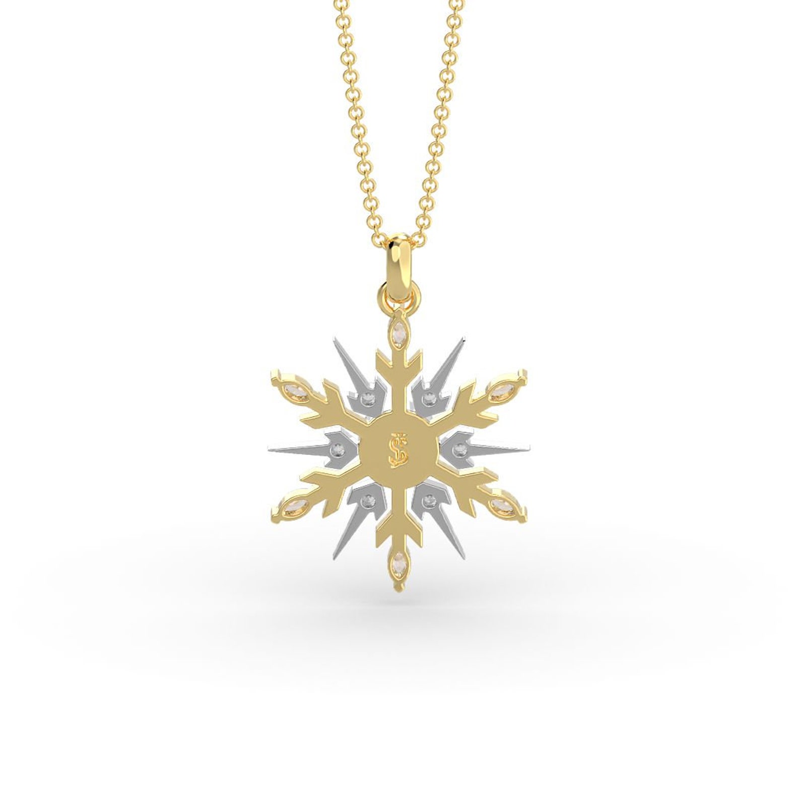 18ct Yellow and White Gold Snowflake Necklace in Our Signature ...