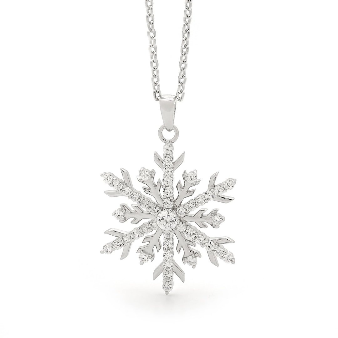 Large Sterling Silver Snowflake Pendant Necklace - Etsy