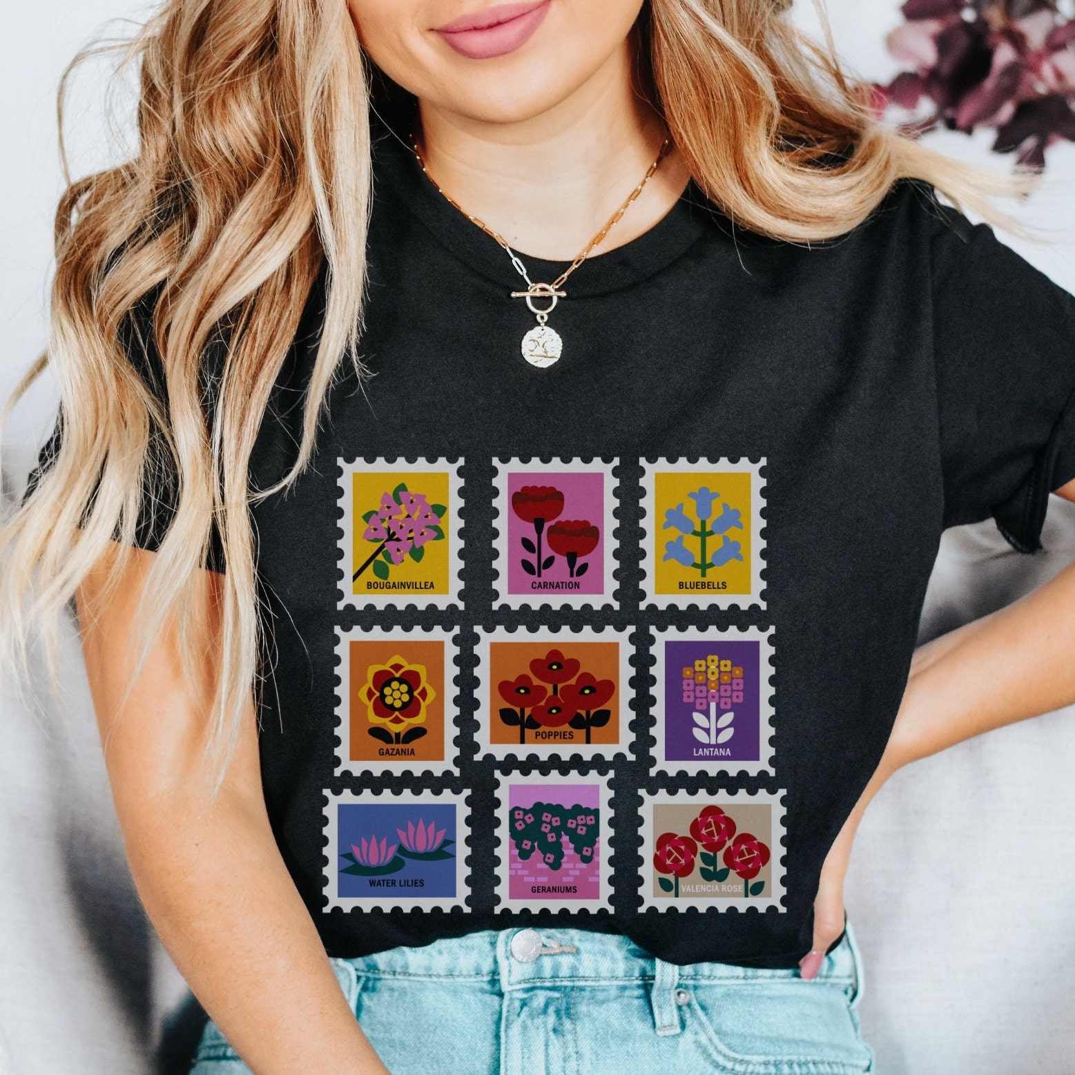 Postage Stamps T-shirt, Postal Stamp Shirt, Floral Stamps, Letter Shirt ...