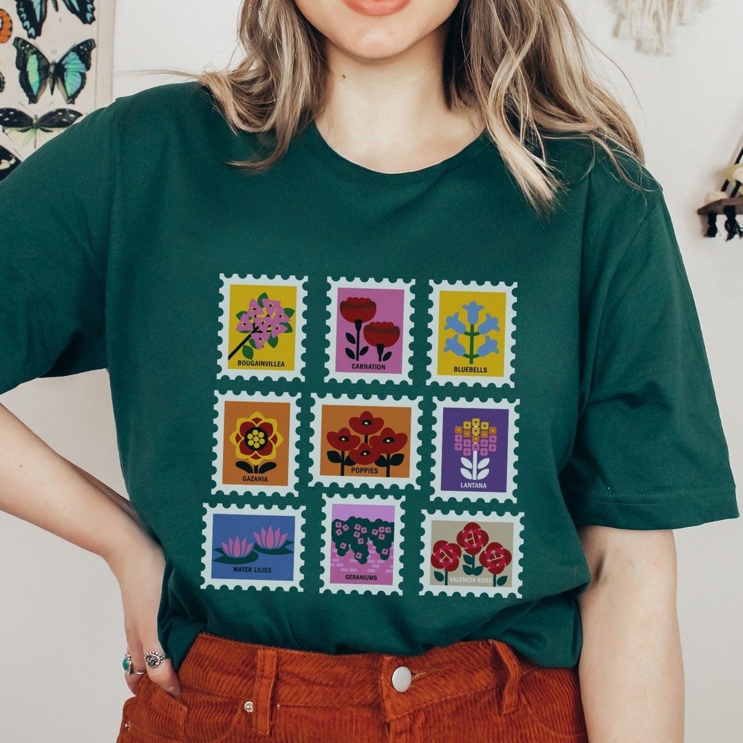 Postage Stamps T-shirt, Postal Stamp Shirt, Floral Stamps, Letter Shirt ...