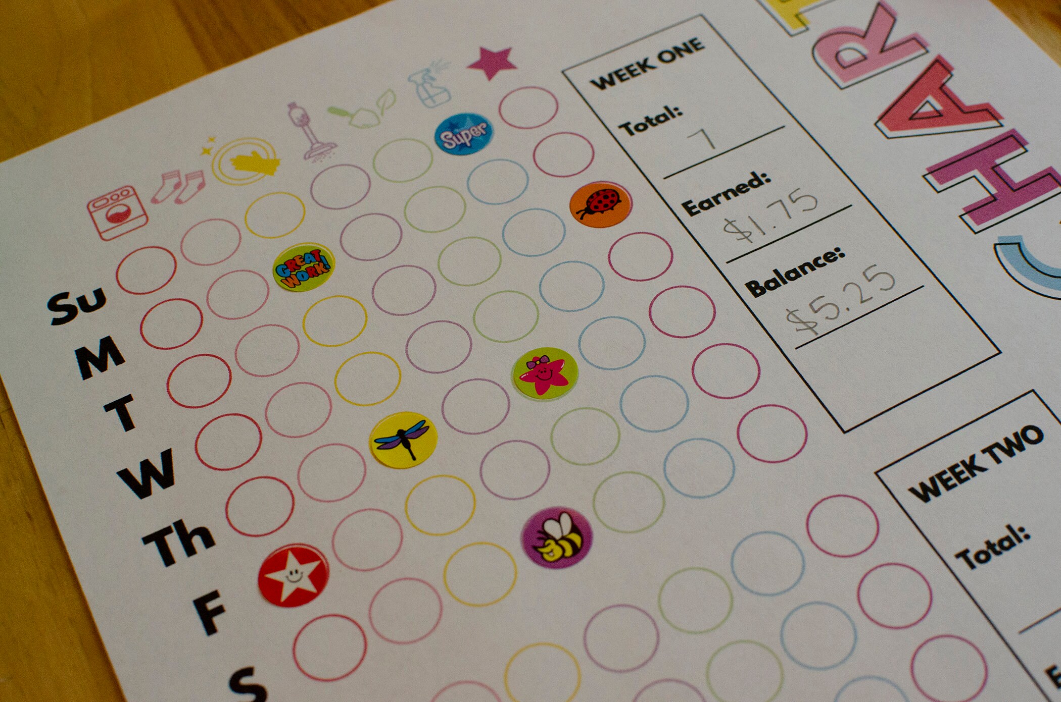 Girls Printable Kids Chore Chart Using Reward Stickers Instant Download ...