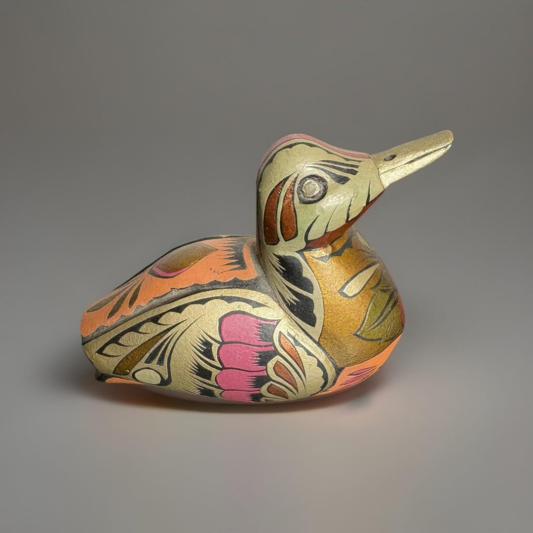 Vintage Hand Painted Carved Wood Duck Decoy Figurine Latin American ...