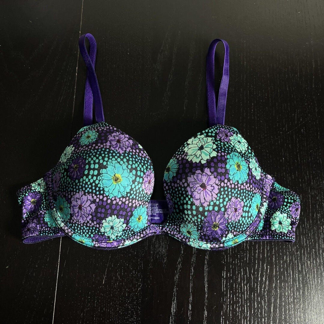 Vassarette Size 34B Padded Push-up Bra Purple Floral Print Style 75-208 ...