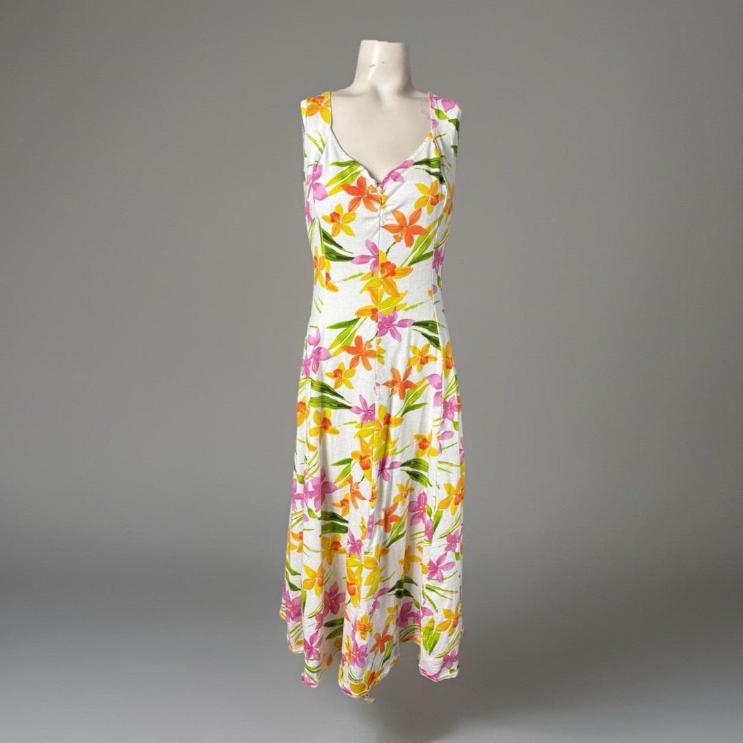 Vintage 90s Womens M Colorful Floral Print Hawaiian Maxi Dress Corset ...