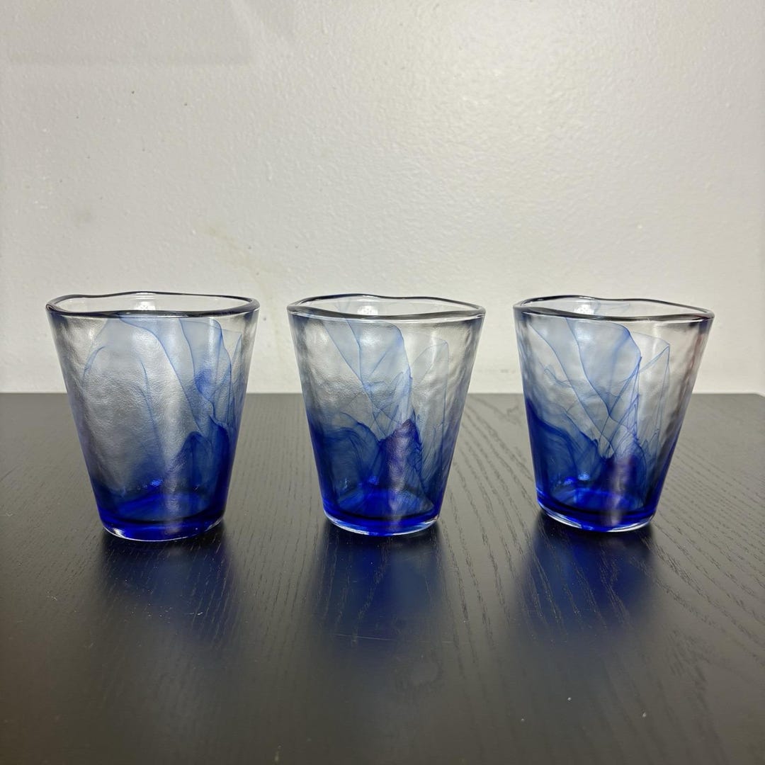 BORMIOLI ROCCO Blue Swirl Set of 3 Drinking Glasses 4.5" Tall 12oz ...