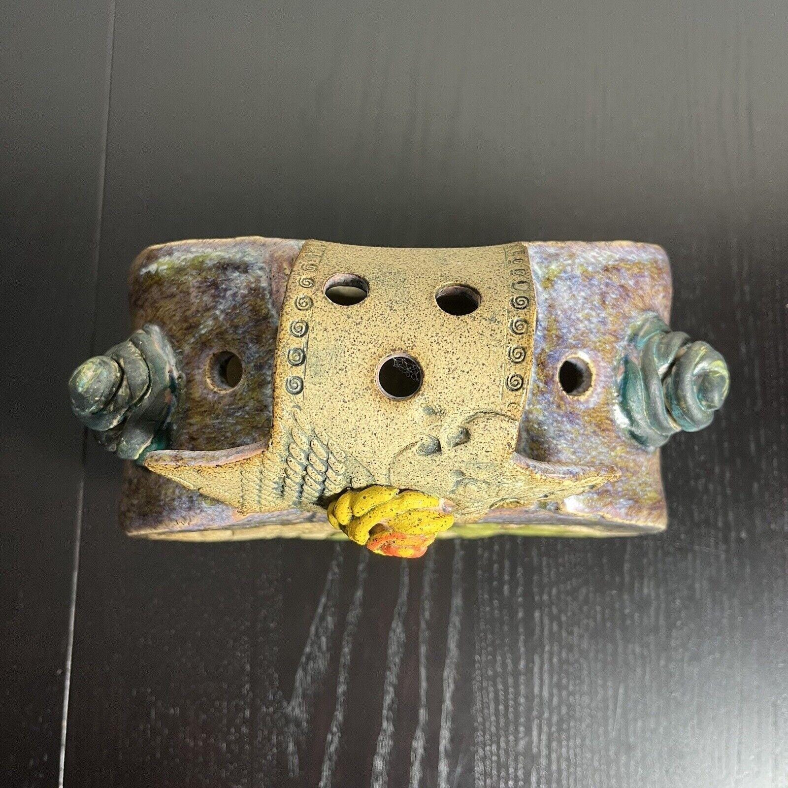 Modern Stoneware Studio Art Pottery Eclectic Abstract Patchwork Signed ...